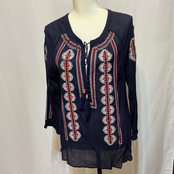 Tolani | Tops | Tolani Nwot Navy Blue Embroidered Blouse | Poshmark